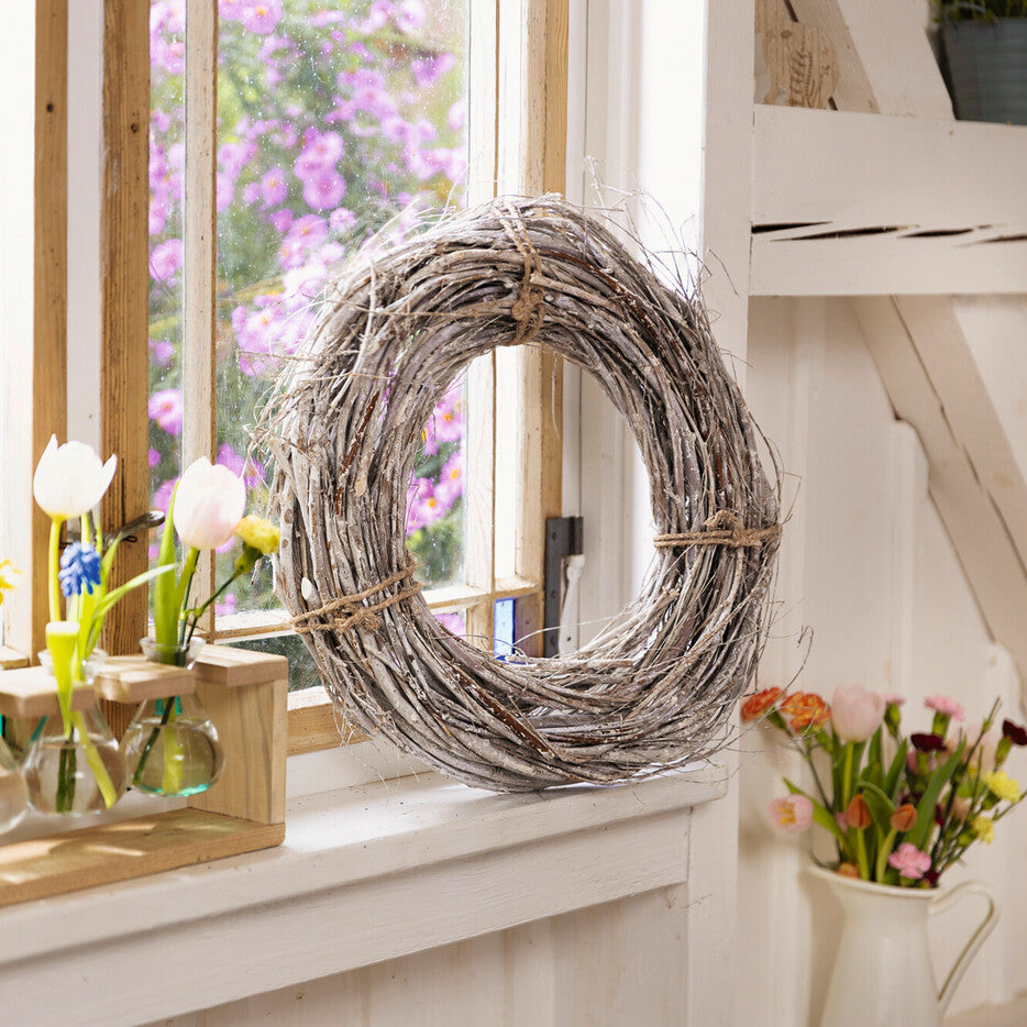 Corona in legno naturale sbiancato 45 cm — Arredo Casa da Sogno