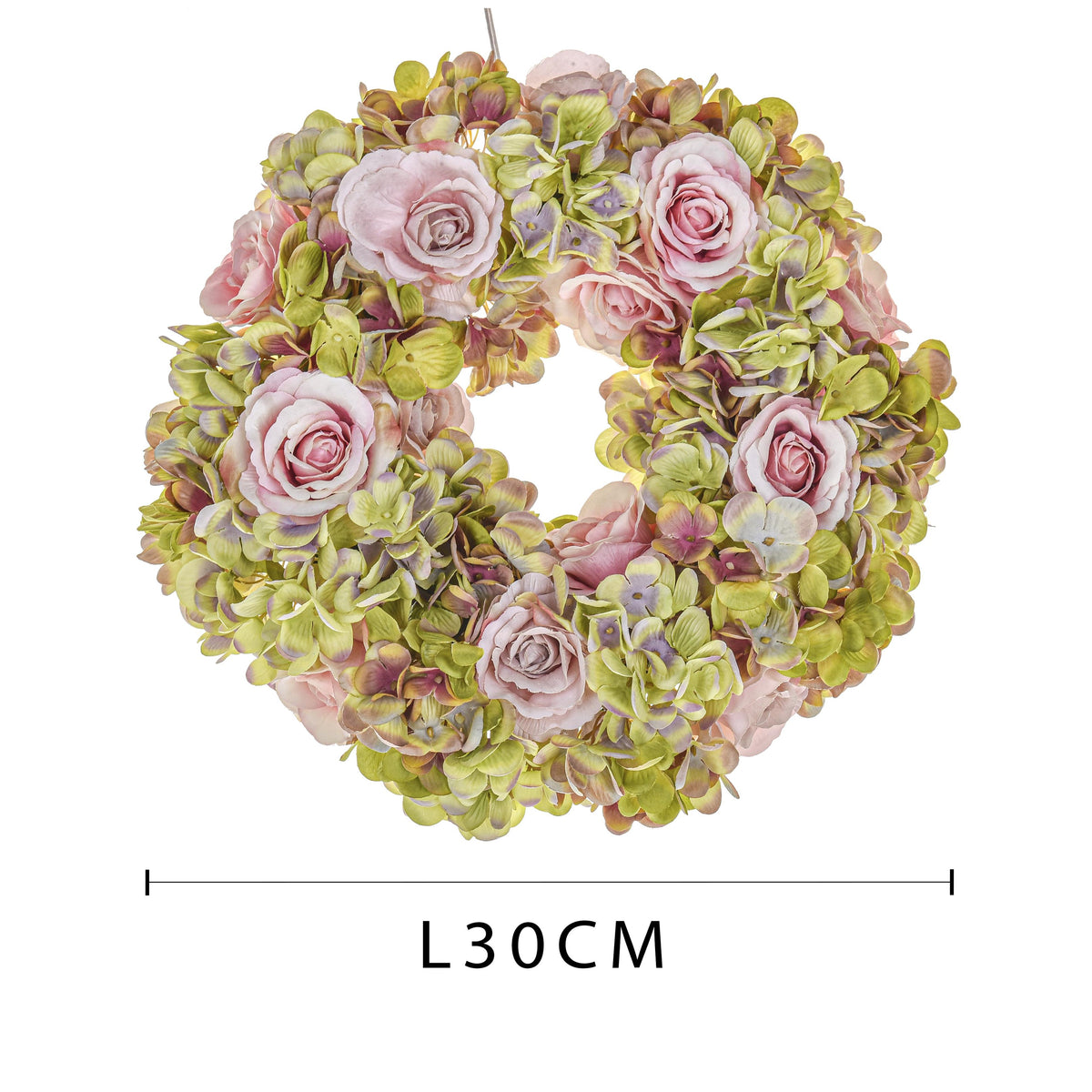 Fiore artificiale corona rose/ortensie d.30 cm — Arredo Casa da Sogno